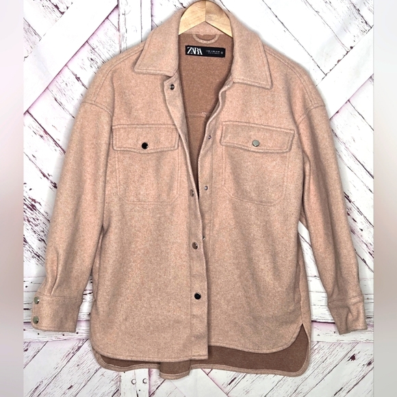 Zara | Jackets & Coats | Zara Pale Pink Buttoned Down Shacket | Poshmark